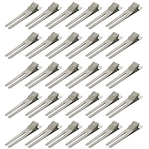 30 Pcs Hairdressing Double Prong Curl Clips 1.8" Setting Section Clips for Hair Bows, Styling Clips for Salons and Barbers, Silver