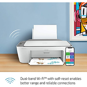 HP DeskJet 27 22 All-in-One Wireless Color Inkjet Printer, White - Print, Scan, Copy - 1200 x 1200 dpi, Flatbed Scanner, Icon LCD Display, WiFi, Bluetooth, USB Connectivity, CBMOUN Printer Cable