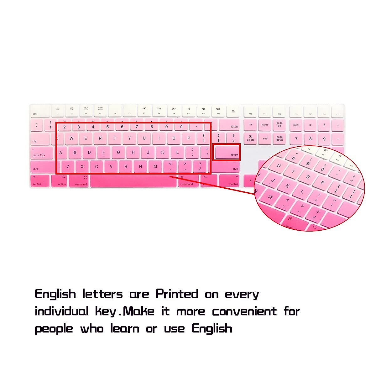 HRH Ombre Pink Silicone Keyboard Cover Keypad Skin for Magic Keyboard with Numeric Keypad A1843 MQ052LL/A Released in 2017 (US Layout)