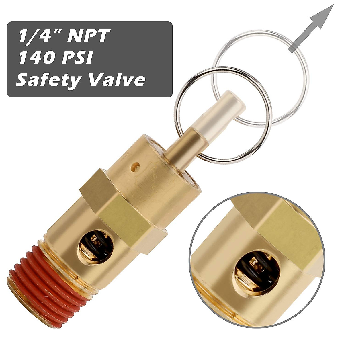 Hromee 5 Piece 1/4 Inch Compressor Air Tank Port Fittings Drain Valve Kit with Solid Brass Hex Head Plugs Winged Style and Twist Style Petcock 140 PSI Safety Valve