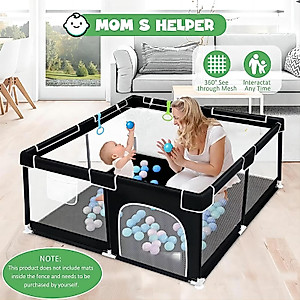 BeeHalo Baby Playpen Baby Playard, Playpen for Babies and Toddlers with Gate, Indoor & Outdoor Kids Activity Center with Anti-Slip Base,Sturdy Safety Play Yard with Soft Breathable Mesh(Black,50”×50”)