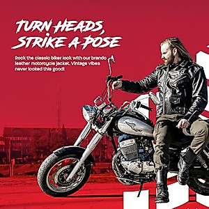 HWK Leather Motorcycle Jacket with Armor for Men, Cafe Racer Genuine Leather Jacket for Weather Resistant Enduro Motocross, Motorbike Riding, Easy Adjust Men's Motorcycle Jacket, X-Large