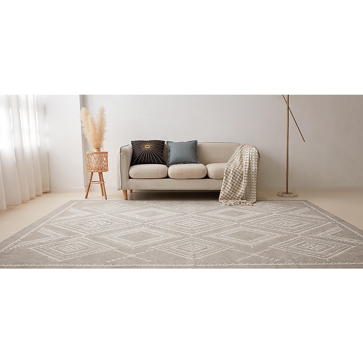 COOVA Vintage Printed Extra Large Living Room Area Rug – Kid and Pet Friendly 8x10ft Rug, Non-Shedding Soft Non-Slip Area Carpet, Foldable Bedroom Rug, Eco-Friendly Washable Rug,Rhombus Taupe