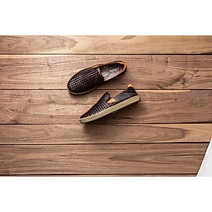 OLUKAI Lae'ahi Lauhala Men's Slip On Sneakers, Drop-in Heel & All-Day Comfort, Breathable Lining, Premium Leather, Dk Wood/Dk Wood, 11