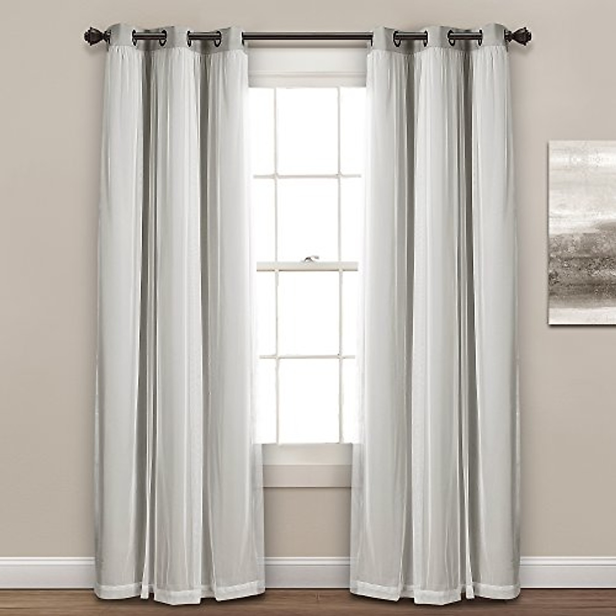Lush Decor Sheer Grommet Curtains Panel with Insulated Blackout Lining, Room Darkening Window Curtain Set (Pair), 38"W x 84"L, Light Gray