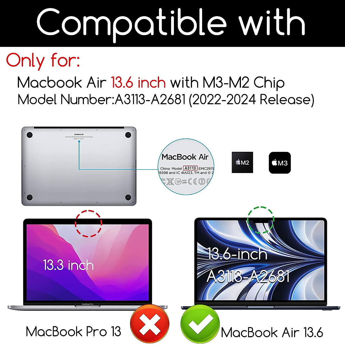 KEANBOLL 2 Pack Anti Glare Screen Protector & KeyBoard Cover for MacBook Air 13.6 Inch M3 M2 Chip, (Model: A3113 A2681),Anti Glare,Anti Fingerprint Filter