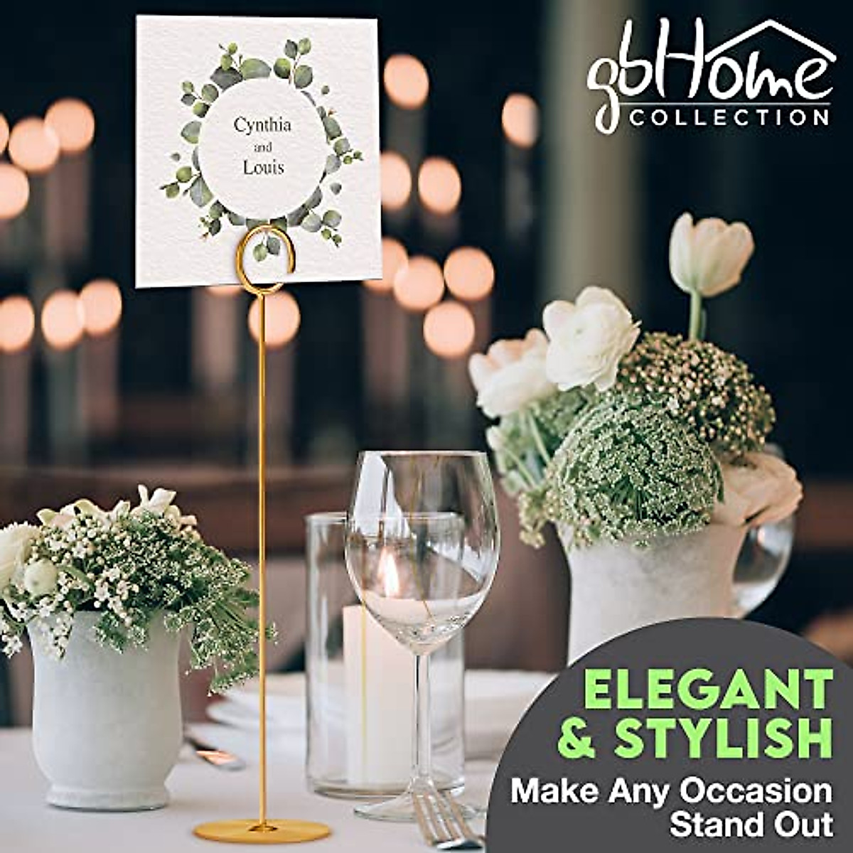 Gray Bunny 12 Pieces Gold Table Number Holders 12 Inches Tall Metal Place Card Holders for Photos, Food Signs, Memo Notes, Weddings, Restaurants, Birthdays