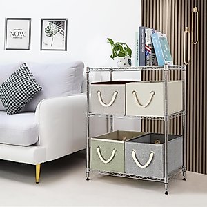 TOPIA HOME Closet Organizers and Storage Bins for Shelves, EXTRA LARGE, 3-Pack Foldable Storage Baskets for Organizing with Rope Handles, Collapsible Fabric Cube Organization Boxes, Gray, TP03DG