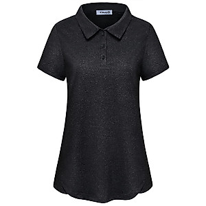 Vldnery Plus Size Golf Shirts for Women Moisture Wicking Polo Shirt 3-Button Athletic Yoga Tennis Black Tops (2XL)