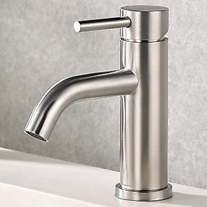 Rainovo Bathroom Faucet Brushed Nickel,Single Hole Bathroom Sink Faucet Stainless Steel,Modern Single Handle Vanity Faucet Supply Utility Hose for Laundry Washbasin,Rv Vessel Basin Lavatory Mixer Tap