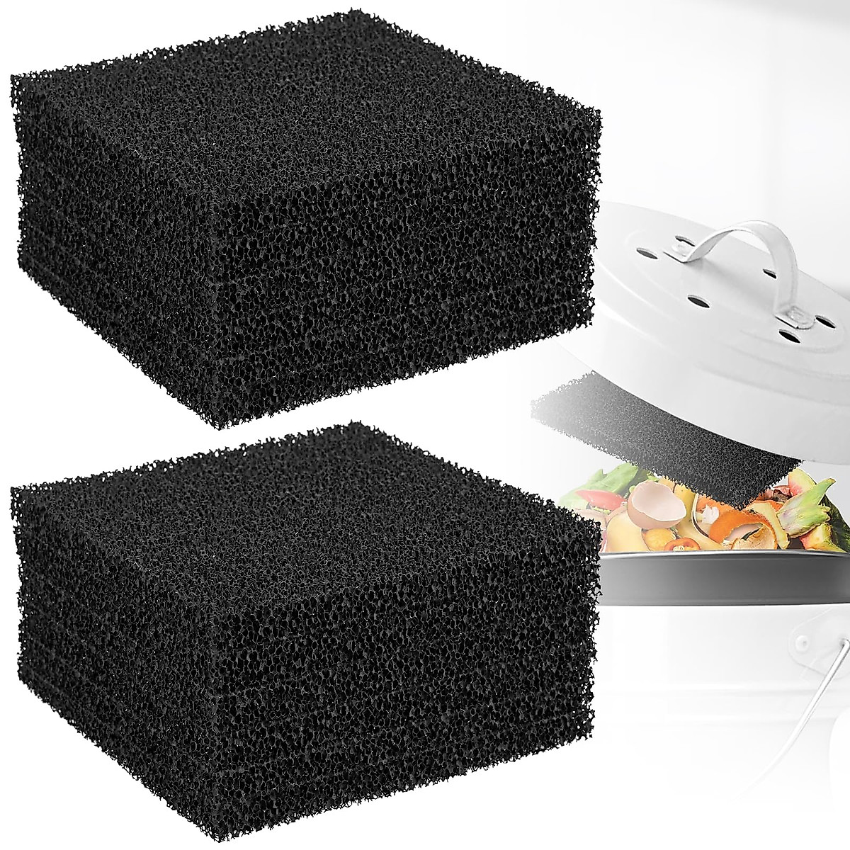 12Pcs Charcoal Filters for Kitchen Compost Bin 12cm Square Activated Carbon Compost Bin Filters Efficient Replacement Compost Filters Compost Bin Kitchen Charcoal Filter 5mm Thick for Countertop Bin ○