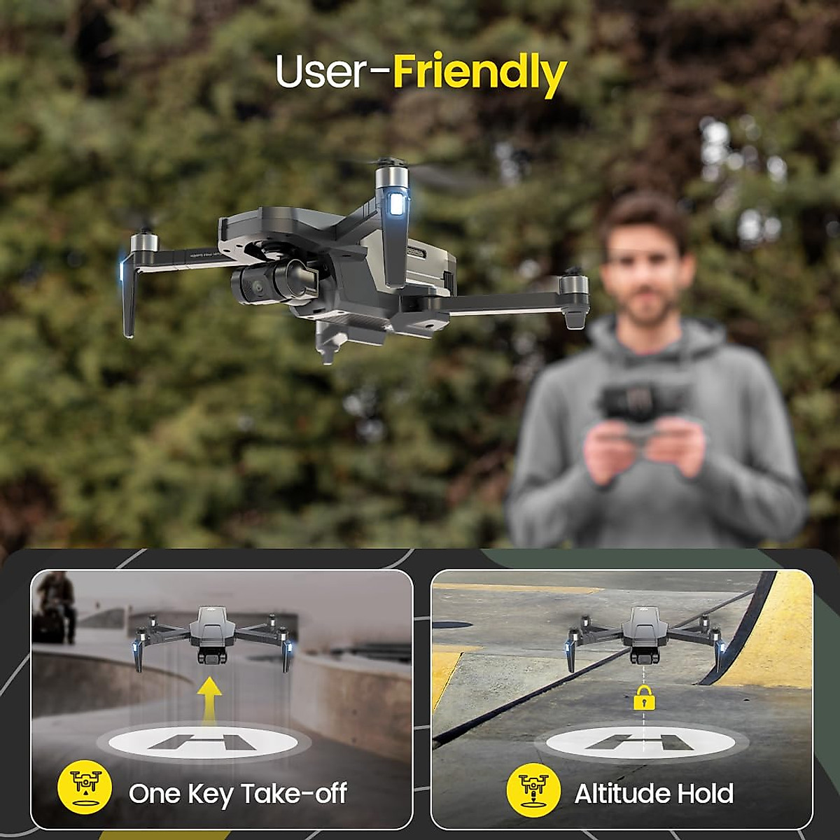 Holy Stone HS720R 3 Axis Gimbal GPS Drones with Camera for Adults 4K EIS; FPV RC Drone, Foldable Quadcopter with 10000 Feet Video Transmission Control Range, Brushless Motor, Follow Me, Auto Return