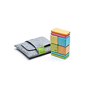 8 Piece Tegu Pocket Pouch Magnetic Wooden Block Set, Tints