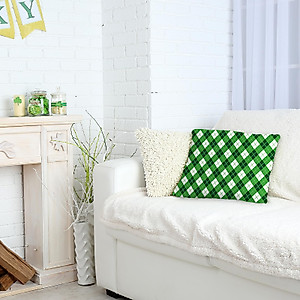 Whaline 12Pcs St. Patrick's Day Cotton Fabric Bundles Green Shamrock Plaid Fat Quarters Lucky Clover Quilting Patchwork for Irish Holiday DIY Sewing Craft Decor, 18 x 22 Inch