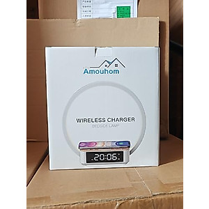Amouhom Table Lamp, 18W Touch Lamp Alarm Clock with Wireless Charging Wake-Up Light, Digital Sonic 10W Max Qi Charger Nightstand Reading Lamps for Bedside, Reading, Home, Office