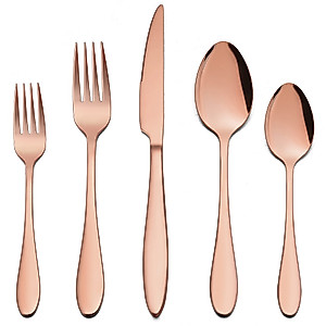 LIANYU 40-Piece Copper Silverware Set for 8, Stainless Steel Flatware Cutlery Set, Tableware Eating Utensils Include Forks Knives Spoons, Mirror Polished, Dishwasher Safe