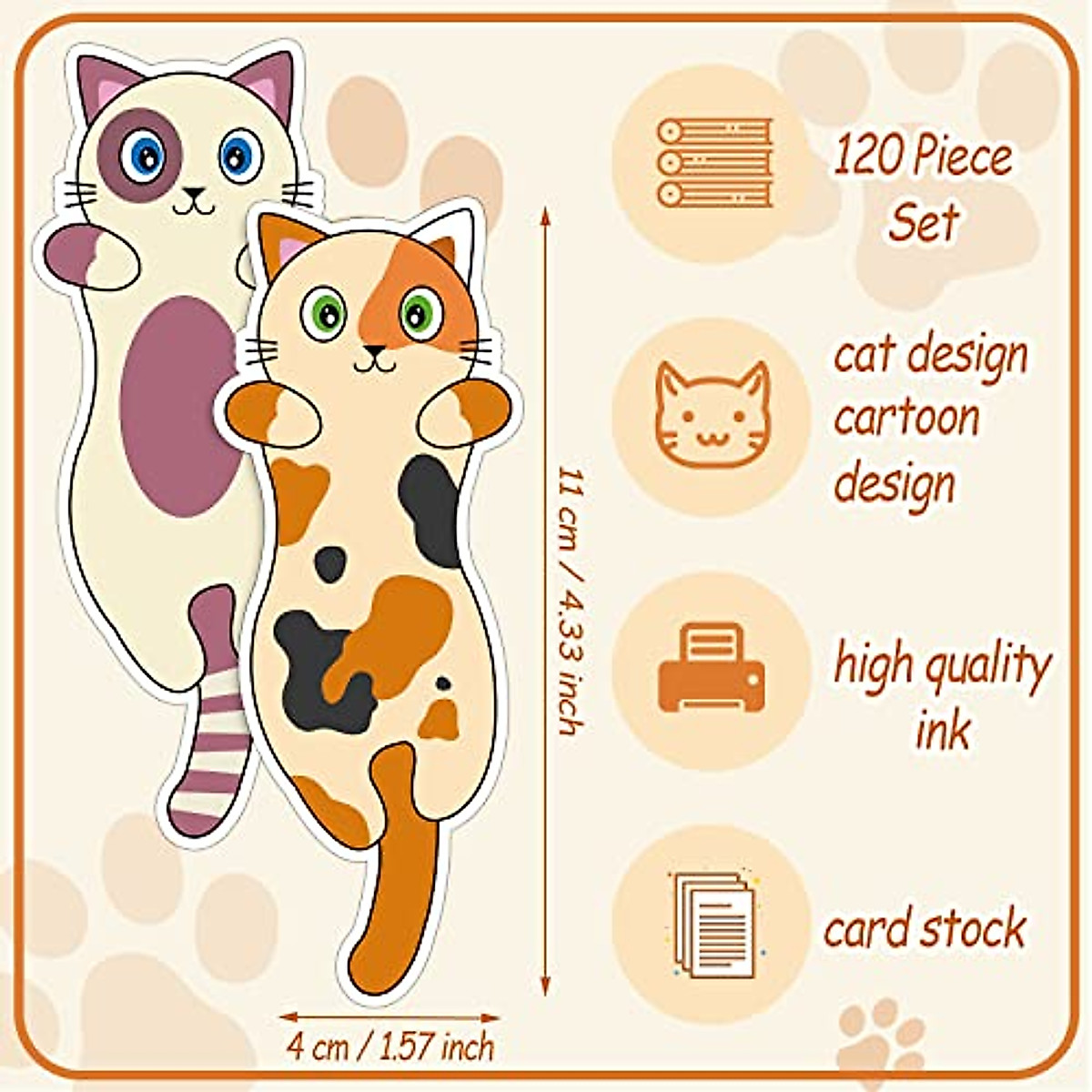 120 Pieces Cute Cat Bookmarks Cardstock Paper Bookmarks with Cutting Arm for Jamming Books Kawaii Anime Bookmarks Funny Animal Paper Bookmarks Cat Party Favor Decor Kids Boys Girls Adults