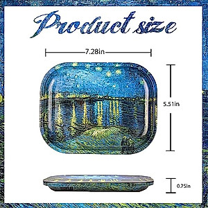Rolling Tray with Magnetic Lid,Smooth Rounded Edges Double-Sided Printing with Van Gogh Art Premium Metal Small Tray,Perfect Storage for Home Or On-The-go-7" X 5.5" (Van Gogh Art)