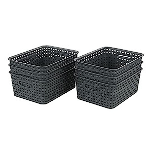 Waikhomes Set of 6 Plastic Weave Storage Basket, Small Organizer Basket Bin (Grey), T