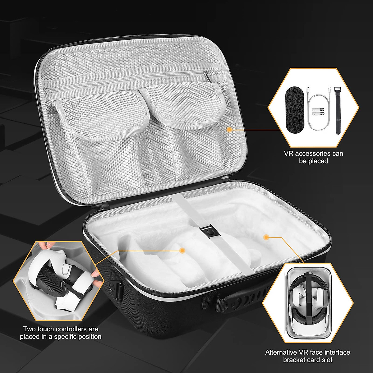 Esimen Hard Protective Travel Case for Quest 2 Carrying Case Controllers Accessories with Shoulder Strap, VR Glass Protector-Shock-Dust-Water Proof (Case)