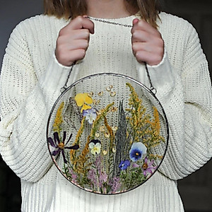 couraged Pressed Flower Ornament Frame, Hanging Acrylic Frame with Pressed Flower, Dried Flower Frame Art Decor, Exquisite Wall Frame Hangings for Home Office Garden