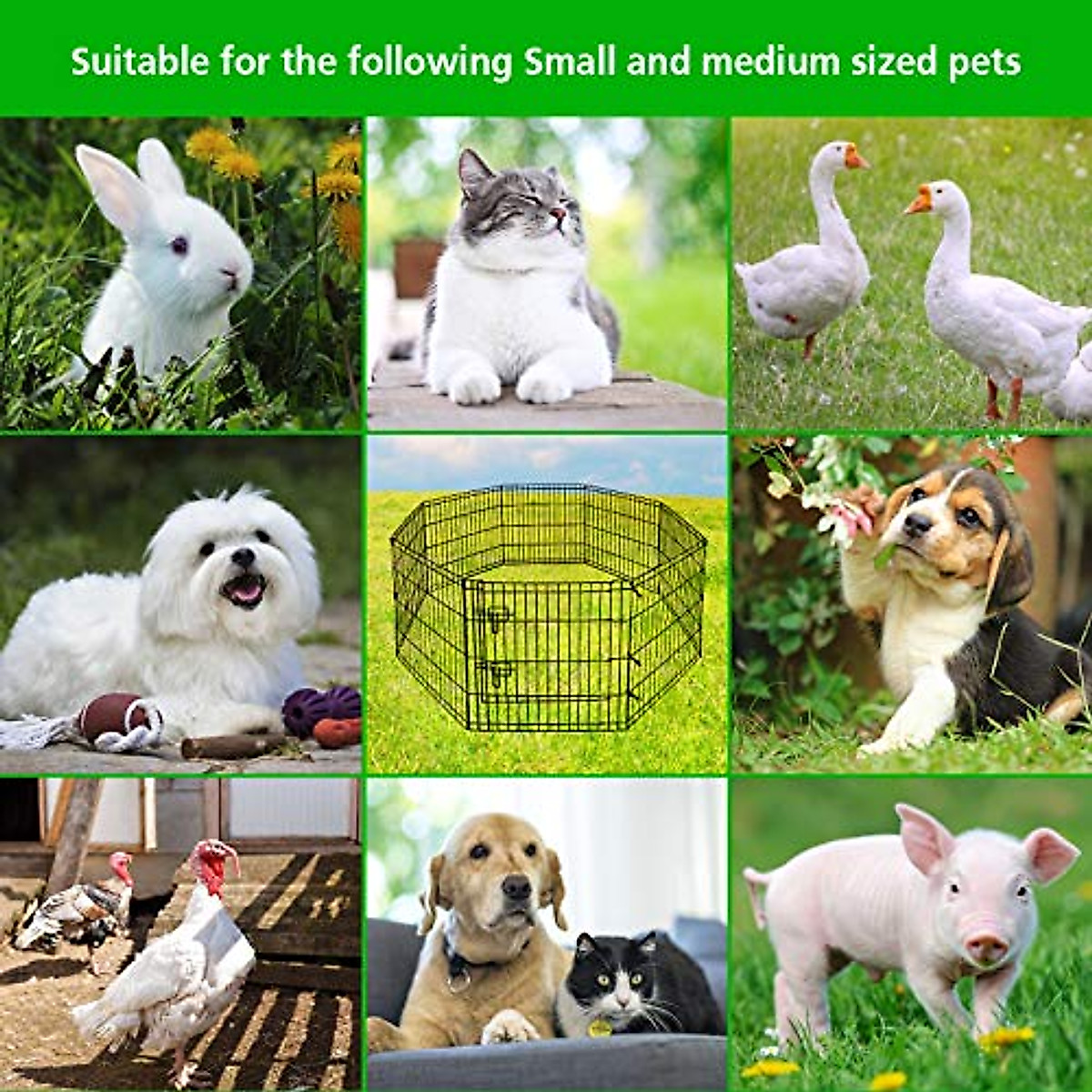 Puppy Pet Playpen 8 Panel 24 Inch Indoor Outdoor Metal Portable Folding Animal Exercise Dog Fence Ideal for Pet Animals Dog Cat Rabbit Breed Puppy (24" x 24" x 8)