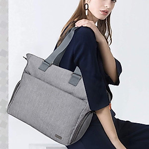 LUXJA Breast Pump Tote with Pockets for Laptop and Cooler Bag, Breast Pump Bag for Working Mothers (Fits Most Major Breast Pump), Gray