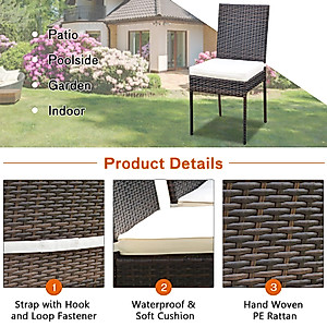 Tangkula 5 Piece Patio Wicker Dining Set, Outdoor Rattan Table and Chairs with w/Tempered Glass Table Top & Padded Cushions, Wicker Patio Conversation Furniture Set for Balcony Patio Garden Poolside