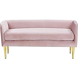 Meridian Furniture Audrey Collection Modern | Contemporary Velvet Upholstered Bench with Sturdy Metal Legs in Gold Finish, 52" W x 19" D x 24" H, Pink