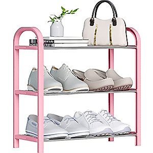 Hockmez 3-Tier Small Shoe Rack,Multifunctional Sturdy Lightweight Shoes Storage Organizer for Small Space, Free Standing Shoe Shelf for Closet Entrywa（HP-Fen