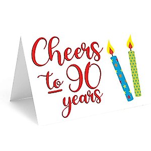 Red Door Inspirations Cheers to 90 Years 90th Birthday Card, Includes Single Card & Envelope