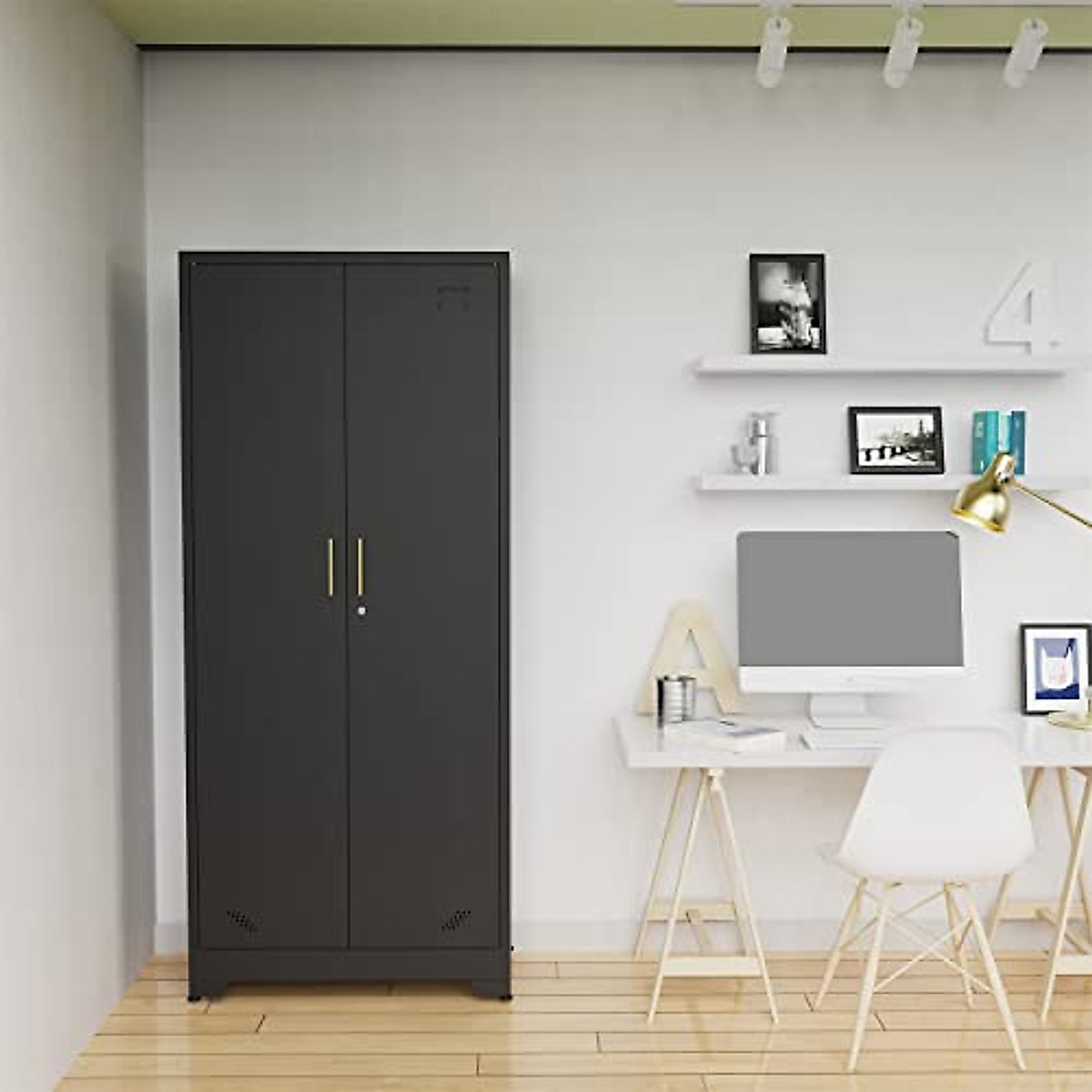 PRODCA Metal Storage Cabinet,Storage Cabinet with Doors and Shelves,Garage Storage Cabinet with Lock for Office,Home,Garage,Gym,School .72.8”H×31.5”W×15.7”D (Black)