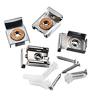 2 Sets (8 Pieces) Spring Loaded Mirror Hanger Clips Set Unframed Mirror Mount Clips with Rawl Plugs and Screws