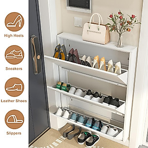 LUCYPAL 3 Flip Drawers Shoe Storage Cabinet, Shoe Cabinet for Entryway,Freestanding Shoe Organizer for Hallway, Bedroom, Apartment, White