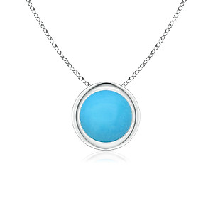 Angara Natural Turquoise Solitaire Pendant Necklace for Women in Sterling Silver (Grade-AAA | 6mm) Jewelry Gift for Her | Birthday | Wedding | Anniversary