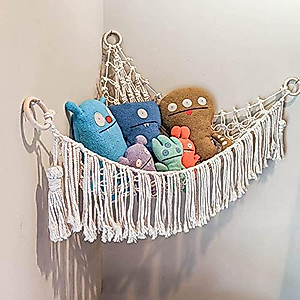 CHUWUJU Stuffed Animal Storage Hammock,Hanging Macrame Boho Tassels Hammock Net Toy Organizer Net Holder for Nursery Kids Bedroom,Perfect Home Decor