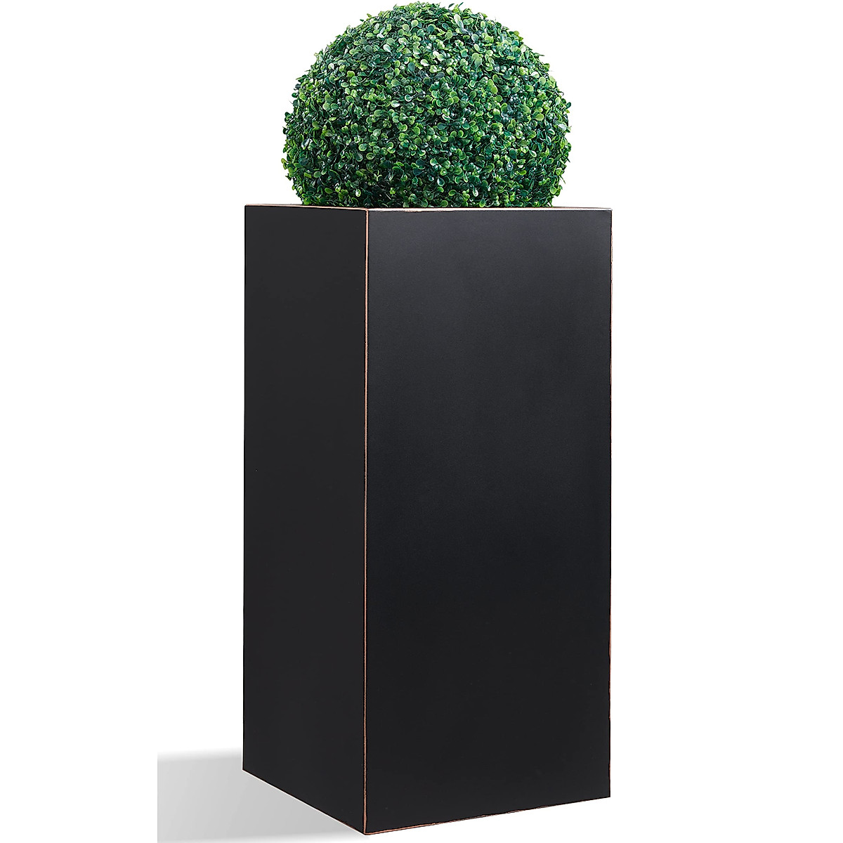 Wallowa Metallic Heavy Tall Outdoor/Indoor Planter Box 14Lx14Wx30H Inches Rectangular Large Flowerpot, Tall Metal Planter Box for Front Porch ‎25 Pounds, No Assembly Required, Black, 1 Pack