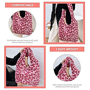 Plush Shoulder Bag Fluffy Leopard Print Tote Bag Cute Fuzzy Underarm Bag Handbag Bag Winter for Women Girls Pink