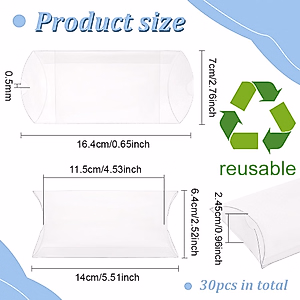 BENECREAT 30 Packs Clear Plastic Pillow Favor Box Candy Treat Gift Box for Wedding Party Packing Box, Over Size - 5.5x2.5x1
