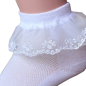 Xiyadun 5 Pairs Toddler Baby & Child Girls Ruffle Lace Ankle Cotton Dress Socks (M for 3-6 Years, Eyelet White)