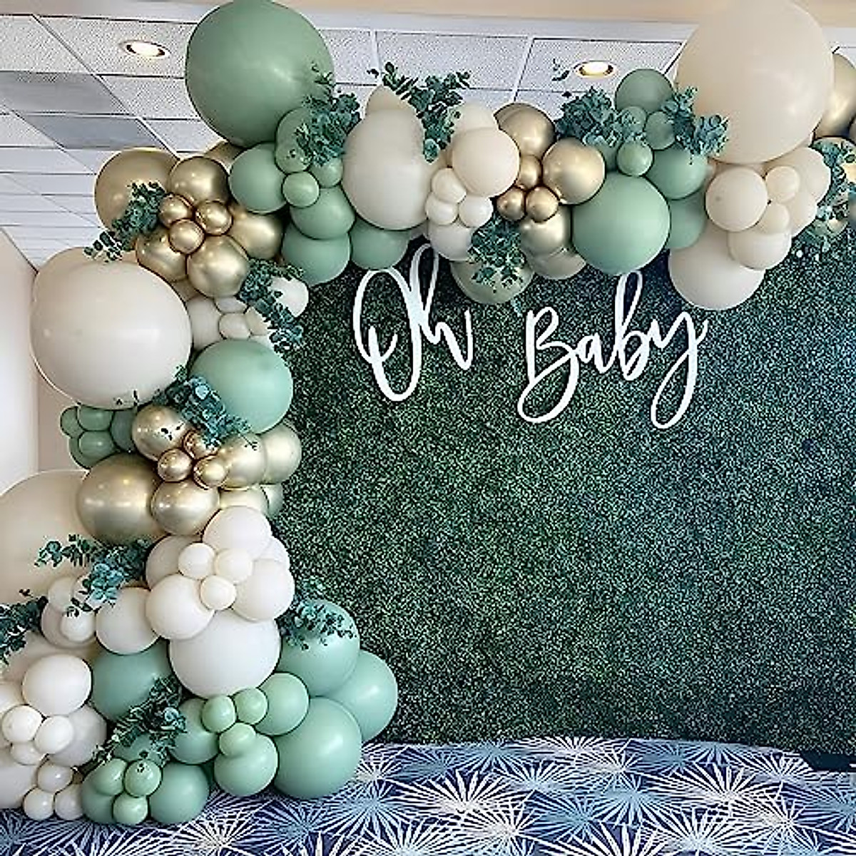 Sage Green Balloon Garland Arch Kit 139PCS Avocado Green Sand White Metallic Gold Neutral Latex Balloons for Baby Shower Bridal Shower Birthday Party Decorations