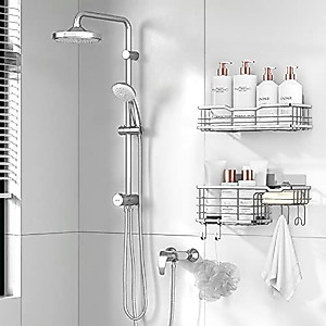 HBlife Self Adhesive Shower Shelves, 2 Pack Shower Caddy with 4 Hooks and Soap Holder, Rustproof Stainless Steel Shower Organizer