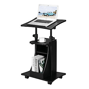 VINGLI Lectern Podium Stand, Mobile Height Adjustable Church Classroom Lecture, Portable Presentation Concert Podium, Reading or Laptop Desk with Edge Stopper, Black