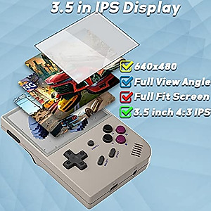 RG35XX Handheld Game Console 3.5 inch IPS Retro Games Consoles Classic Emulator Hand-held Gaming Console Preinstalled Hand Held Video Games System with Portable Case 64GB Retro Gray