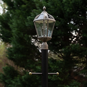 Gama Sonic Outdoor Solar Lamp Post Light, Weathered Bronze Finish Aluminum, Royal Bulb, Beveled Glass, 3-inch Fitter for Lamp Posts, 98B312, Upgraded