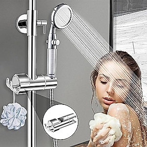 OSDUE Shower Head Holder, 16-27mm Slider Bar Adjustable Shower Head Holder for Slide Bar Slider Clamp Bathroom Replacement, 360 Degree Rotating Sprayer Holder with 2 Hooks, Chrome Finish - Silver