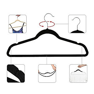 Yaheetech Non Slip Velvet Hangers - Heavy Duty -Flocked Hangers Coat Suit Hangers Space Saving Clothes Hangers with Swivel Hook, Black - Pack of 100