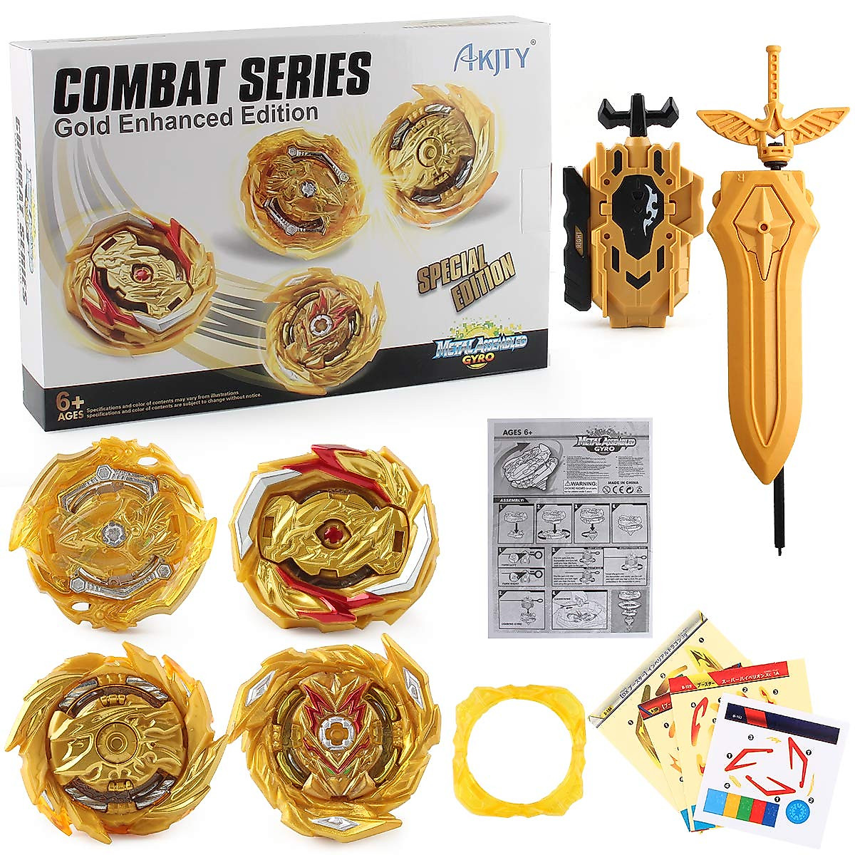 Bey Battle Burst Gyro Attack Blades Metal Fusion Evolution Combination with Arena, Launchers Grip & Battling Top(Golden)