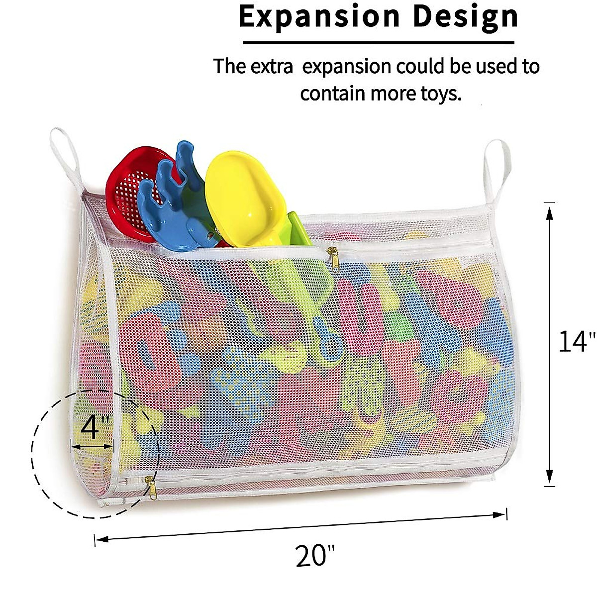 Tenrai Mesh Bath Toy Organizer, Bathtub Storage Bag, Multi-Purpose Baby Toys Net, Toddler Shower Caddy for Bathroom, Quick Drying Kids Toy Holder (14" x 20" , White)