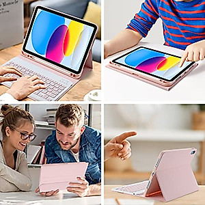 Keyboard Case for iPad 10th Gen 10.9", iPad 10th Generation Case with Keyboard 10.9 inch 2022, Detachable Rechargeable Wireless Bluetooth Keyboard with Pencil Holder Smart Folio Keyboard Case (Pink)